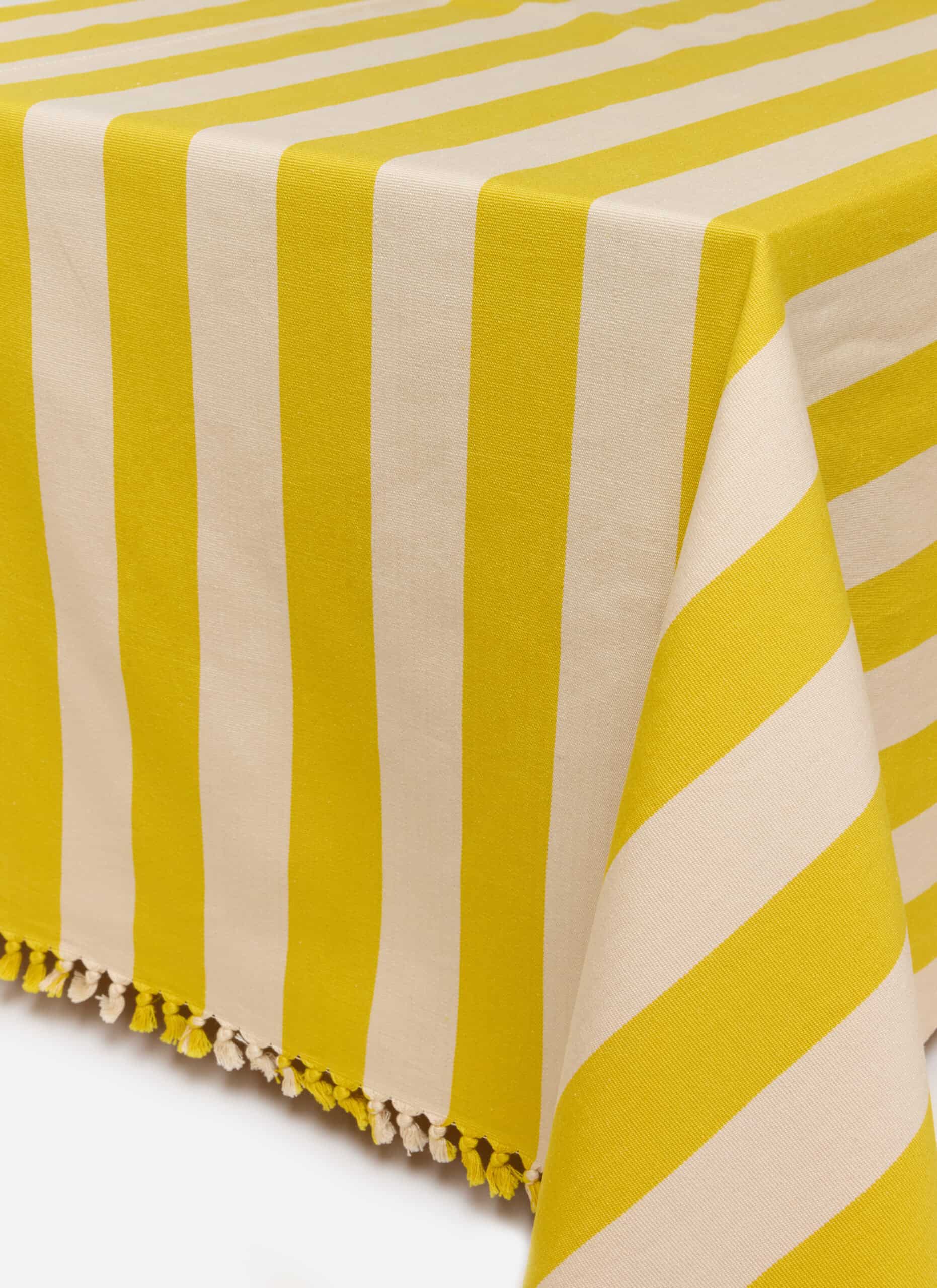 HTH x Domino WIDE STRIPE - Lemon & Sand Tablecloth – Heather Taylor Home