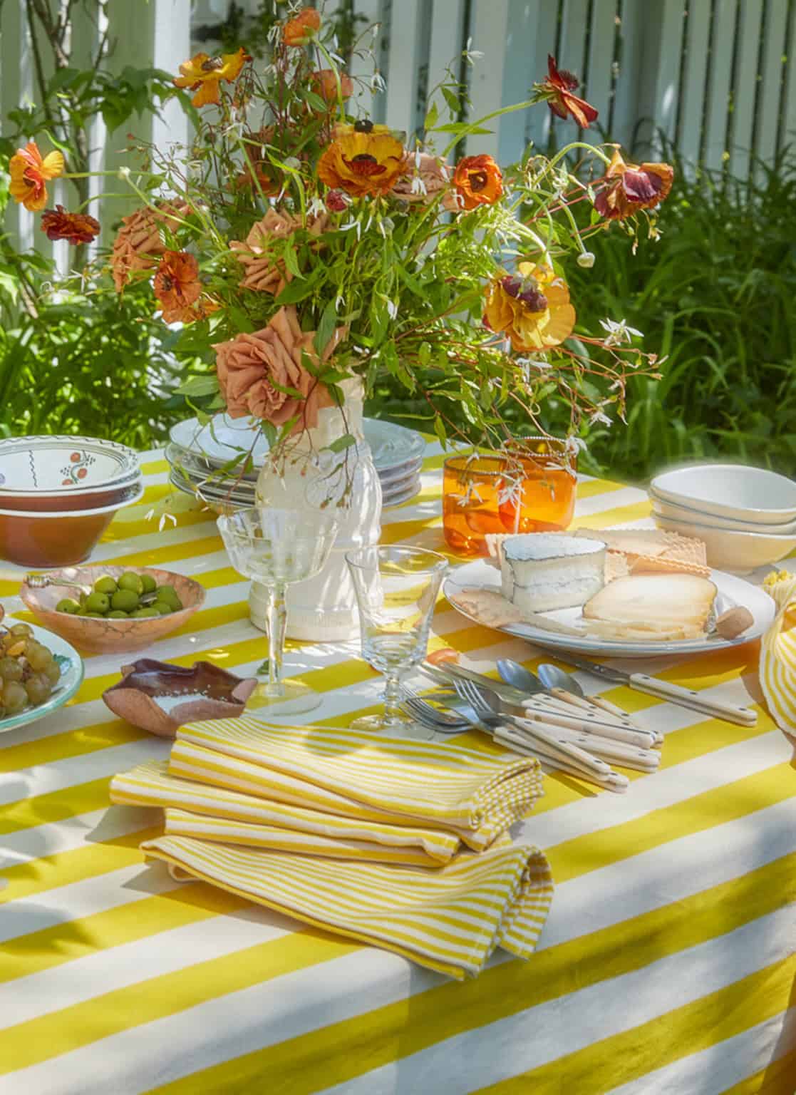 HTH x Domino WIDE STRIPE - Lemon & Sand Tablecloth – Heather Taylor Home